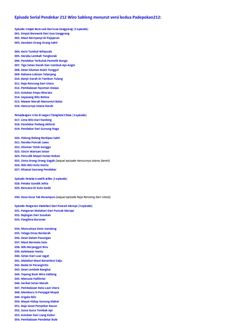 Episode Serial Pendekar 212 Wiro Sableng | PDF