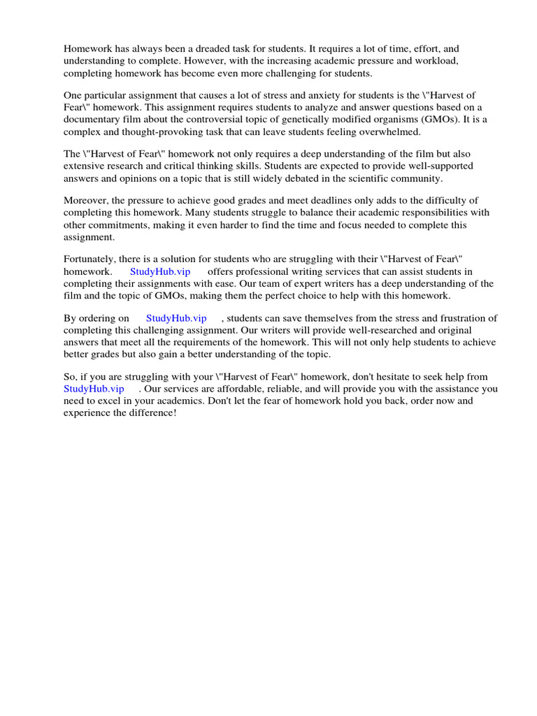 Harvest of Fear Homework Answers | PDF | Homework | Sugarcane