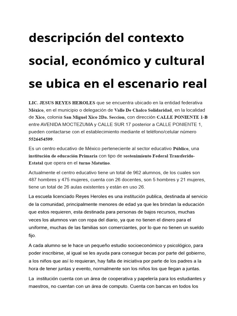 descripción del contexto social, económico y cultural se ubica en el ...