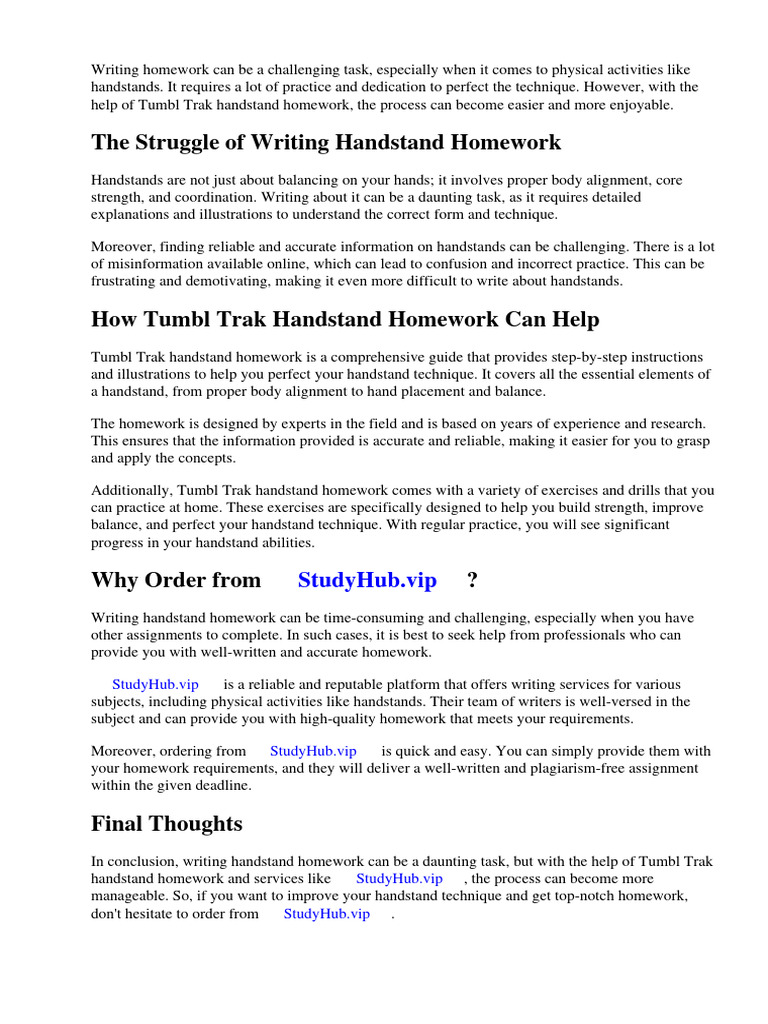 Tumbl Trak Handstand Homework | PDF | Gymnastics | Homework
