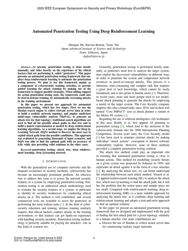 Automated Penetration Testing Using Deep Reinforcement Learning | PDF ...