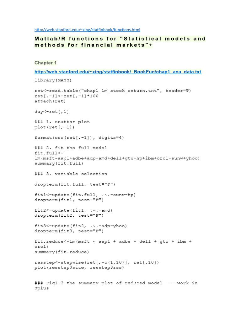 Matlab-STATISTICAL MODELS AND METHODS FOR FINANCIAL MARKETS | PDF | Errors And Residuals ...