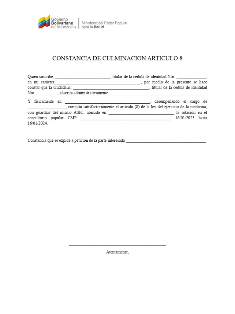 Constancia de Culminacion Articulo 8 Maria | PDF | Negocios | Finanzas ...
