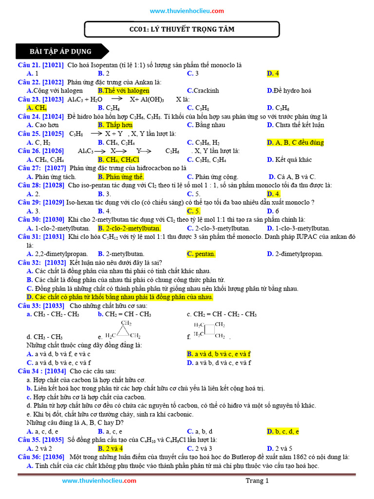 Chuyen de Hidrocacbon No Co Dap An | PDF