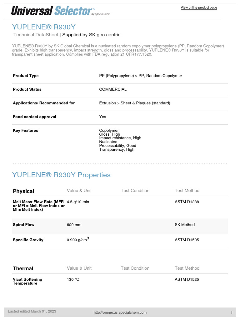 YUPLENE® R930Y - SK Geo Centric | PDF | Building Engineering | Materials