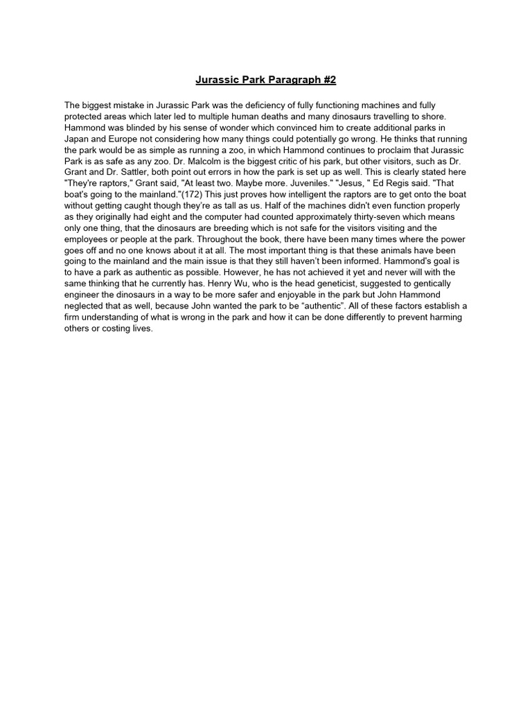 Jay Patel - Jurassic Park Paragraph - Mistakes | PDF | Young Adult