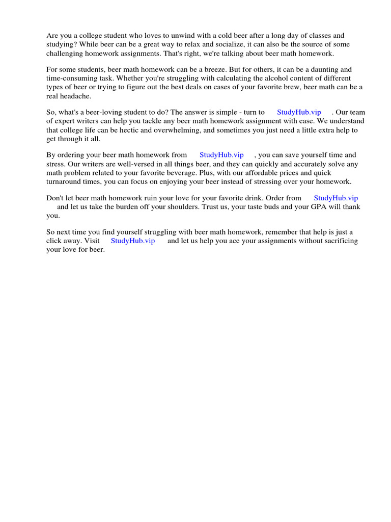 Beer Math Homework | Download Free PDF | Beer | Homework
