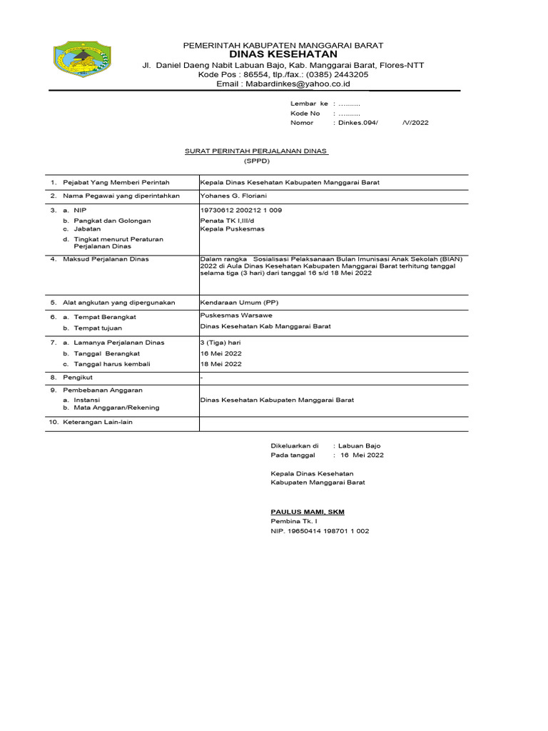 Contoh SPPD Kapus | PDF