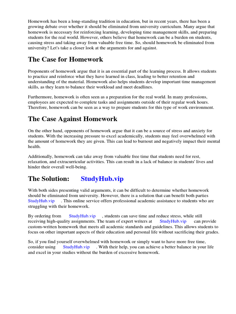 Homework Should Be Eliminated From University | PDF | Homework | Teachers