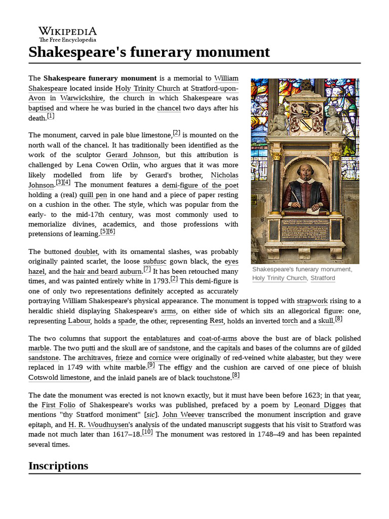 Shakespeare's Funerary Monument | PDF | History