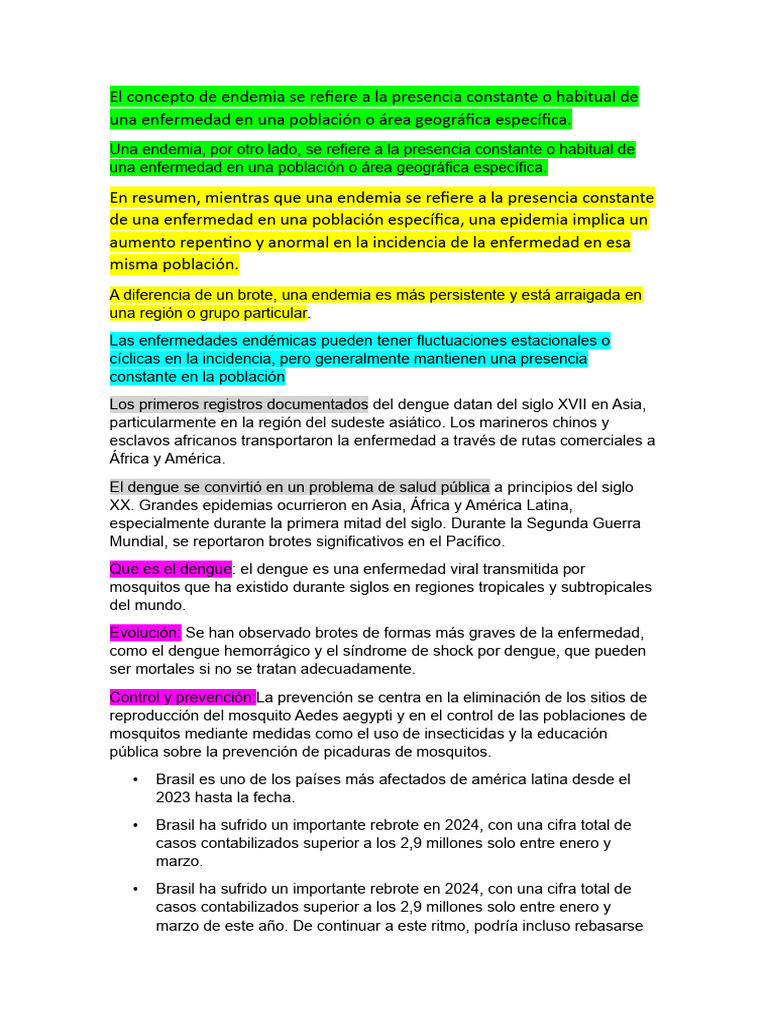 Endemia y dengue: conceptos clave y datos | PDF | Medicina CLINICA ...