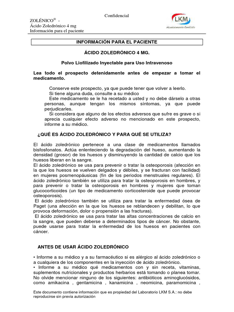 Zolenico Acido Zoledronico Informacion para El Paciente - 20170717 ...
