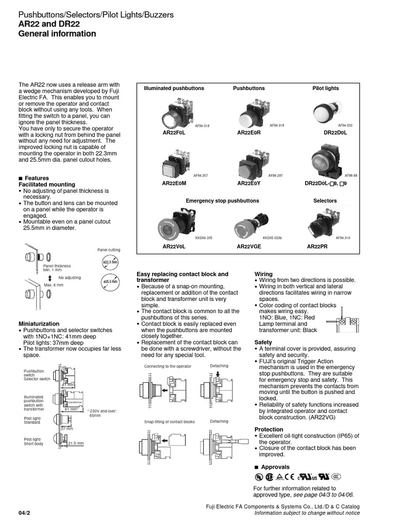 Push Button - FUJI AR22 | PDF | Switch | Components