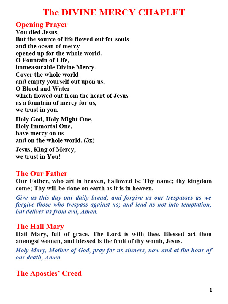 Divine Mercy Chaplet | PDF | Lord's Prayer | Mercy