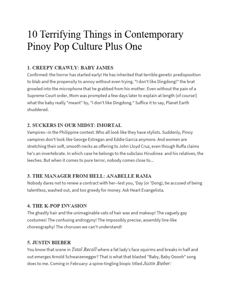 10 Terrifying Things in Contemporary Pinoy Pop Culture Plus One | PDF