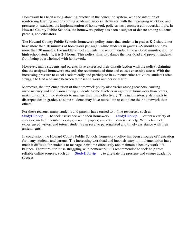 Howard County Public Schools Homework Policy | PDF | Homework | Teachers
