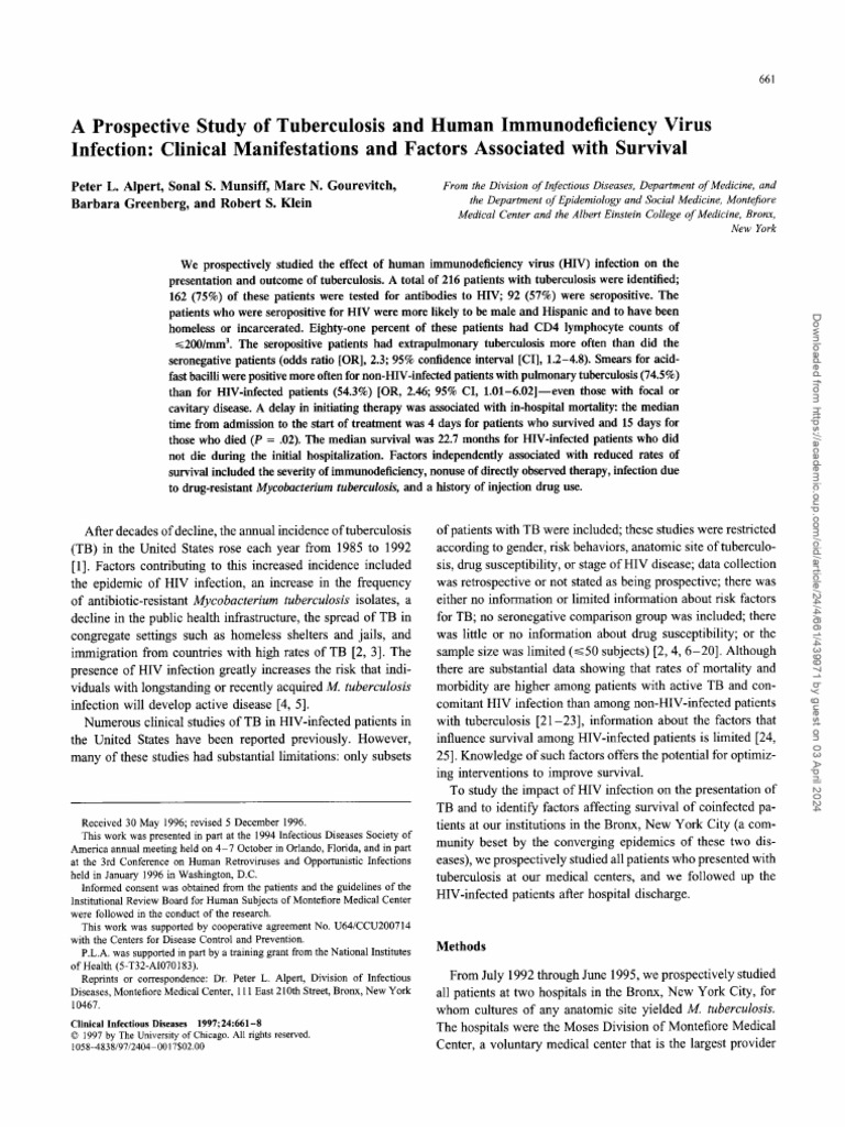 A Prospective Study of Tuberculosis and Human Immunodeficiency Virus Infection Clinical ...