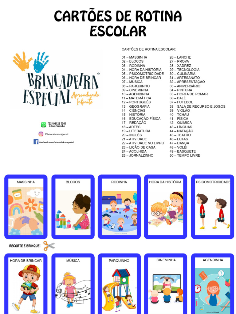 Quadro de Rotina Escolar Cartões de Rotina Escolar Tamanho A4 1 | PDF