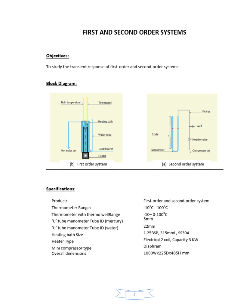 First and Second Order System Analysis | PDF | Thermometer | Temperature