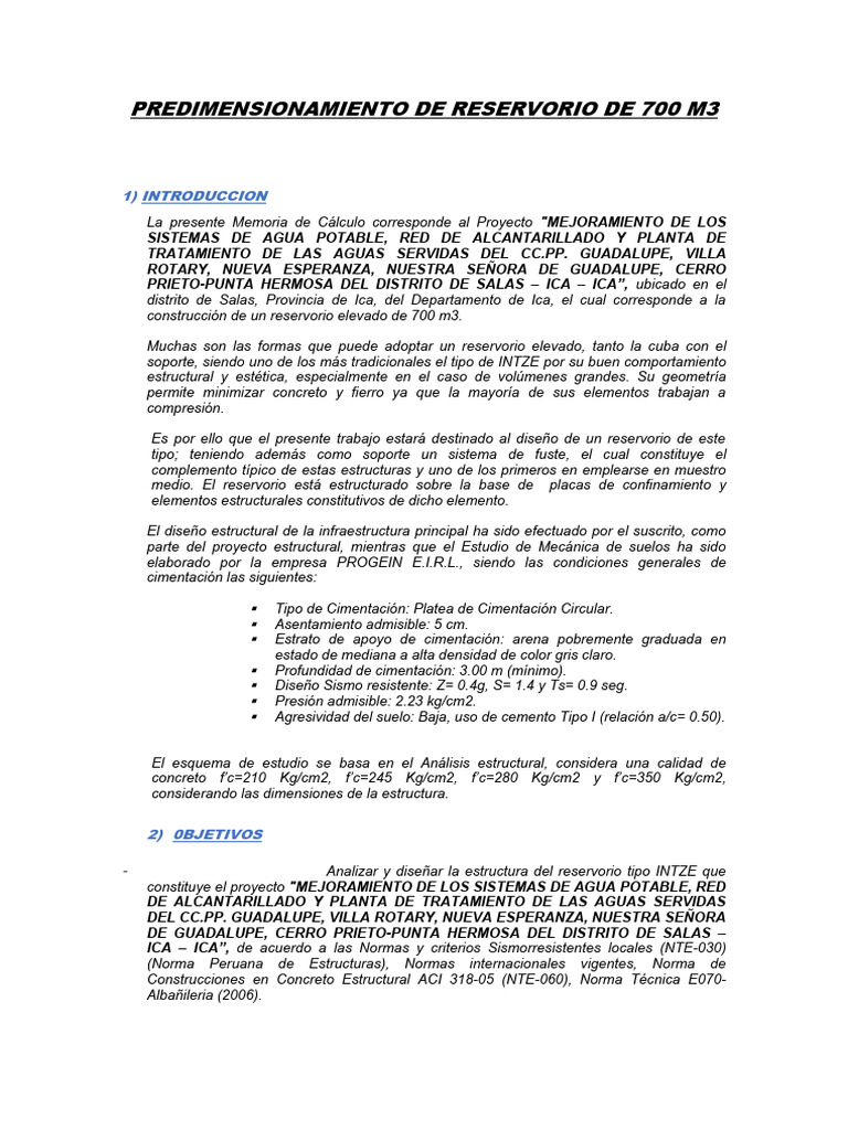 Diseño de Reservorio Elevado 700 m³ | PDF | Fundación (Ingeniería) | Hormigón