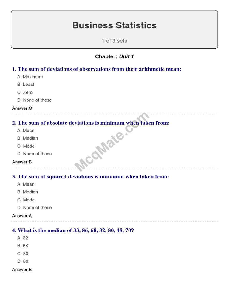 Business-Statistics (Set 1) | PDF | Mean | Median