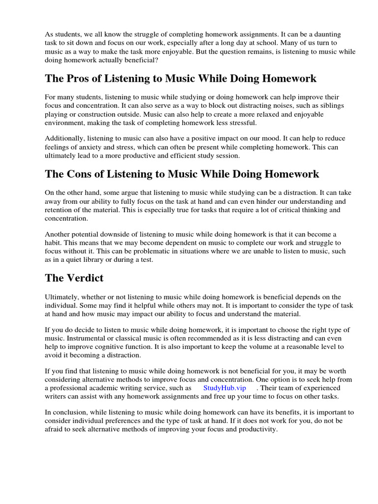 Is Listening To Music Good While Doing Homework | PDF | Homework | Essays