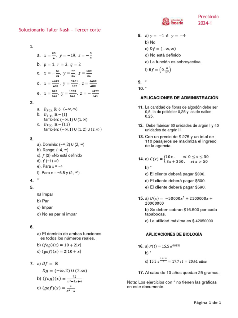 Solucionario Taller 3 Precalculo | PDF