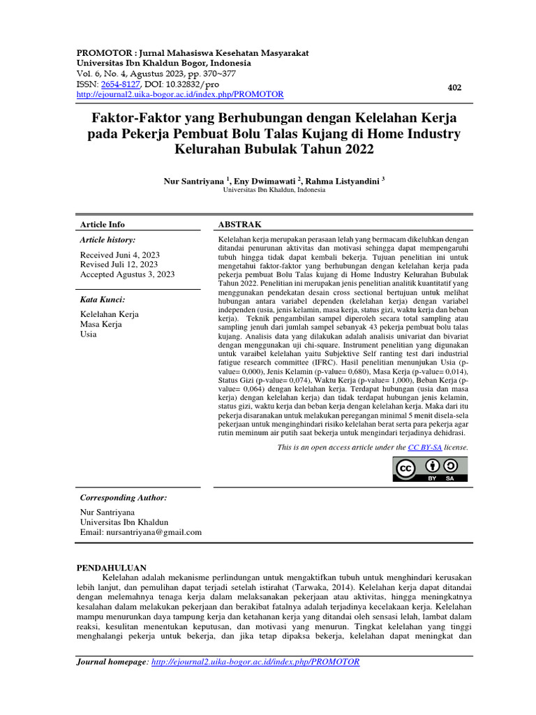 Jurnal Kelelahan | PDF Jurnal Kelelahan | PDF