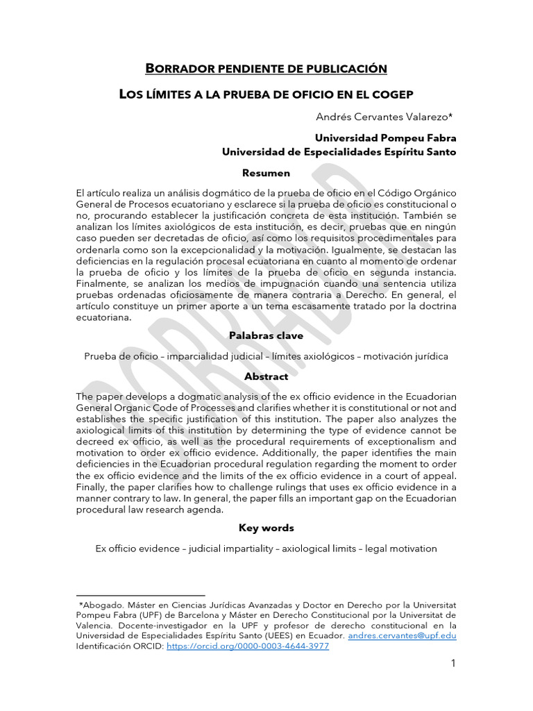 Los Limites A La Prueba de Oficio en El | PDF | Ley procesal | Verdad