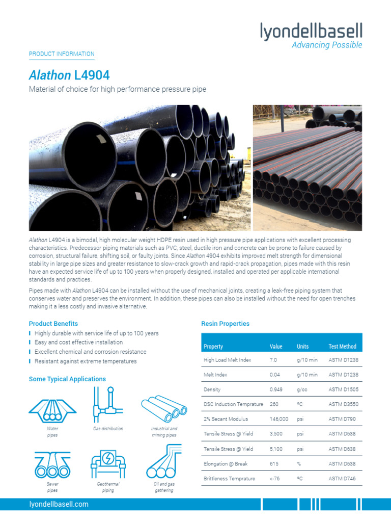 Product Information - Alathon l4904 | PDF | Pipe (Fluid Conveyance ...