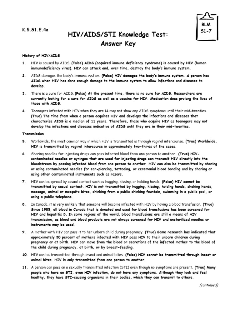 BLM s1-7 Key | PDF | Sexually Transmitted Infection | Hiv/Aids