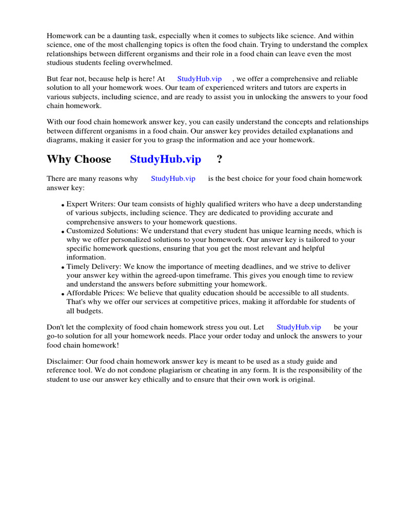 Food Chain Homework Answer Key | PDF | Worksheet | World Wide Web