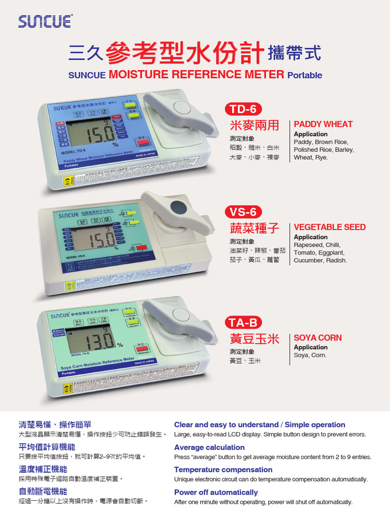 SUNCUE Paddy Moisture Meter - TD-6 - +91-9554191168 | PDF