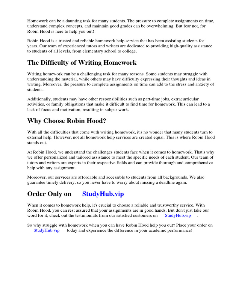 Robin Hood Homework Help | PDF | Robin Hood | Homework