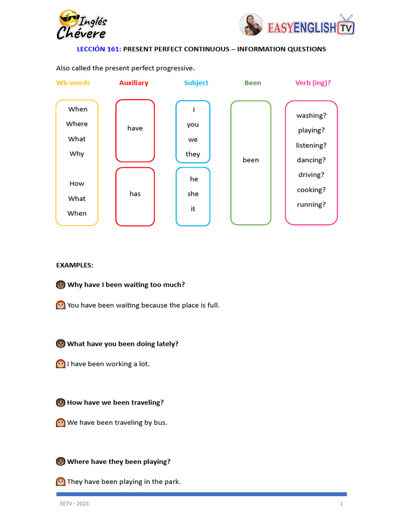 Present Perfect Continuous Questions | PDF | Linguistics | Linguistic ...
