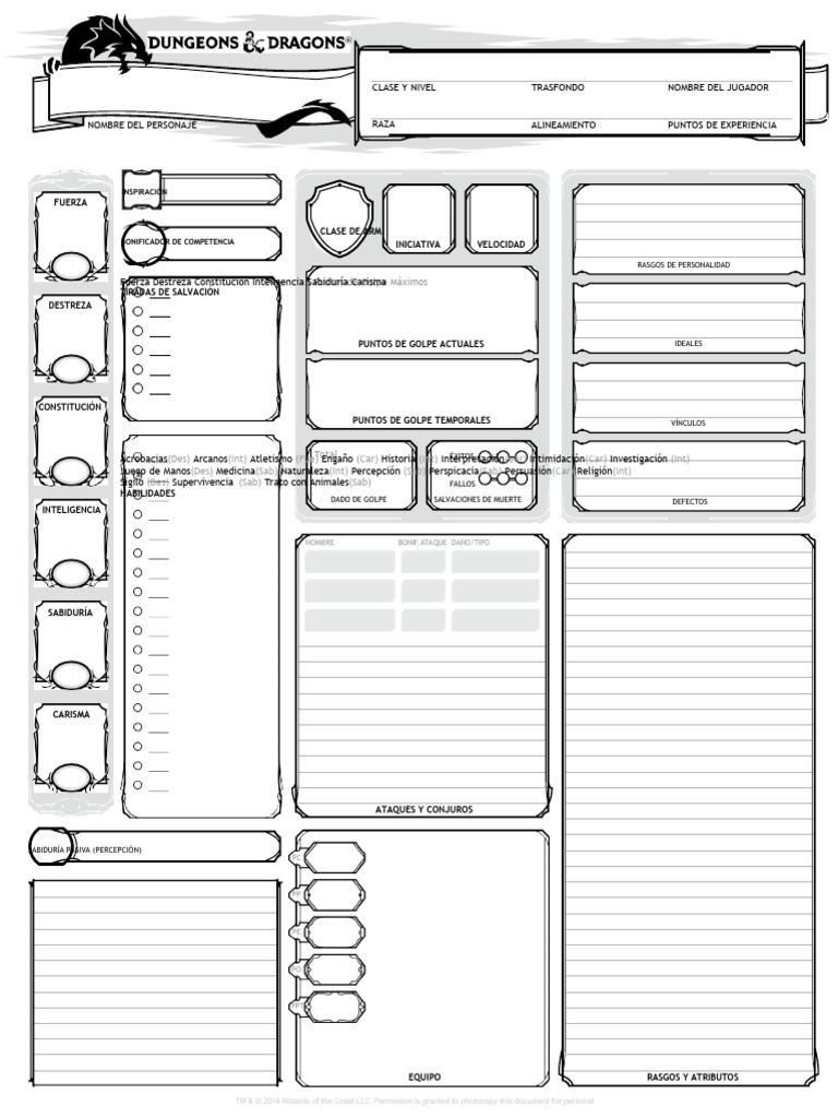 Hoja de Personaje de D&D Completa | PDF