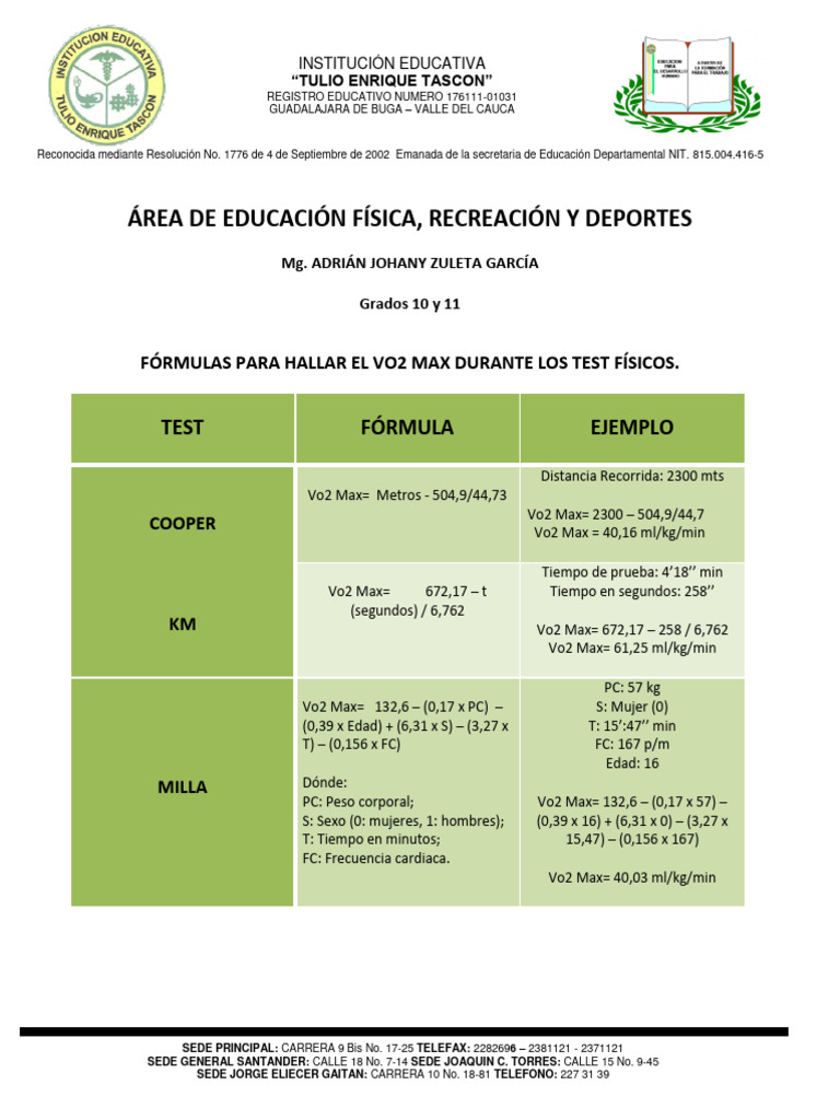 Formulas Vo2 Max Tes Fisicos | PDF | Especialidades Medicas | Fisiología