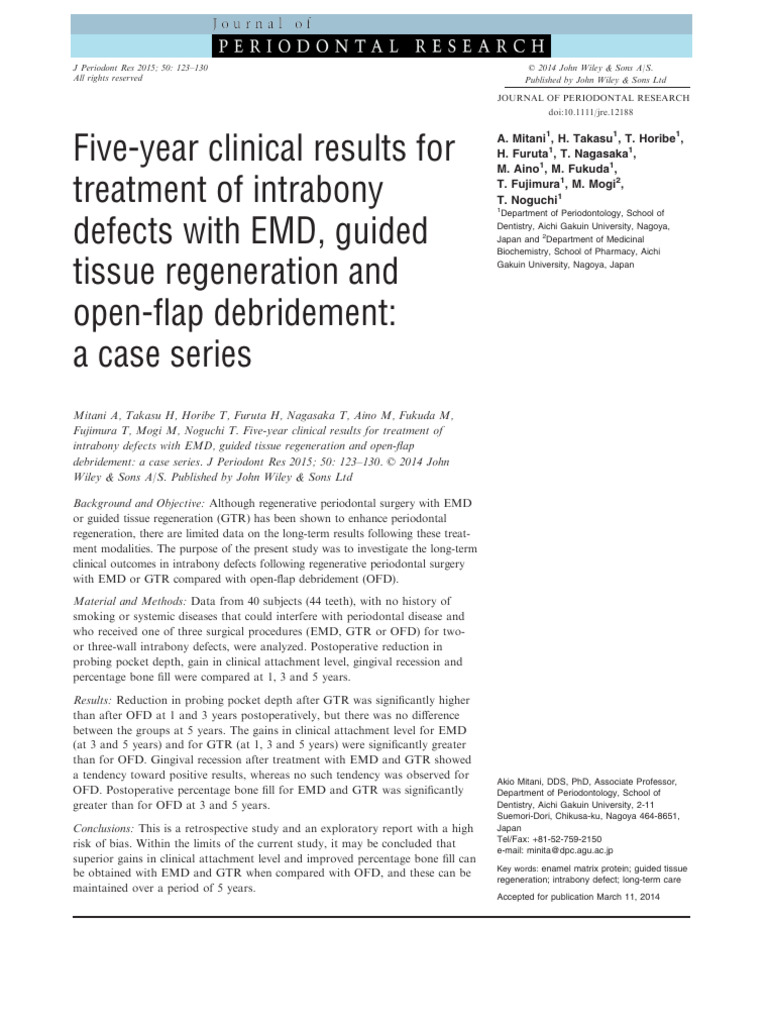 2014 - Five-Year Clinical Results For Treatment of Intrabony Defects ...