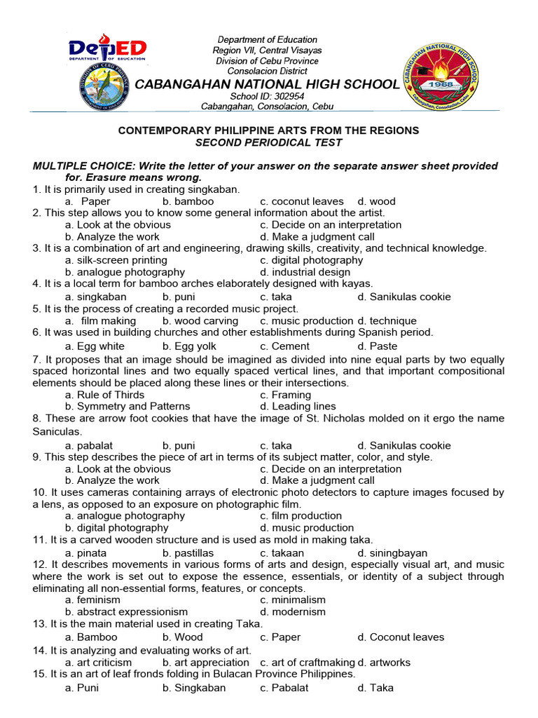 2ND Periodical Test Contemporary Philippine Arts From The Regions | PDF ...