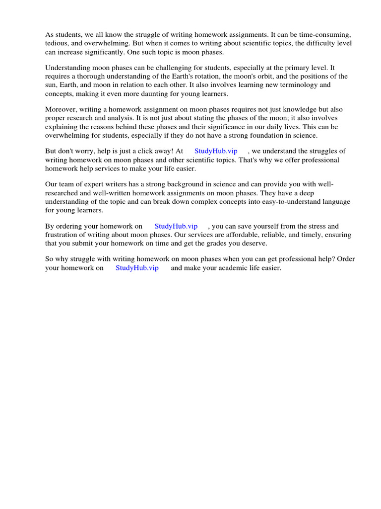 Primary Homework Moon Phases | PDF | Moon