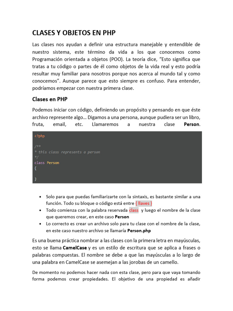 Clases y Objetos en PHP | PDF | Objeto (informática) | Archivo de ... Clases y Objetos en PHP | PDF | Objeto (informática) | Archivo de ...