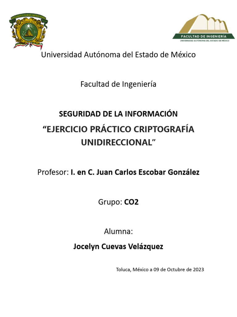 Ejercicio práctico Criptografía Unidireccional | PDF | Poco | Criptografía