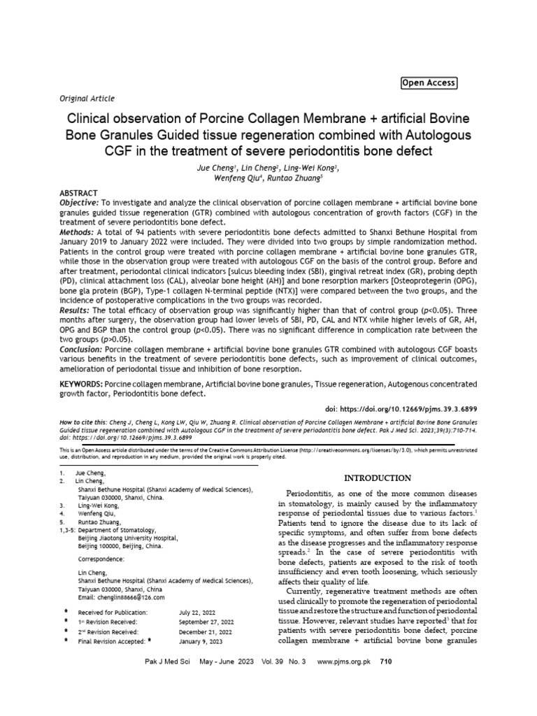 2023 - Clinical observation of Porcine Collagen Membrane + artificial ...