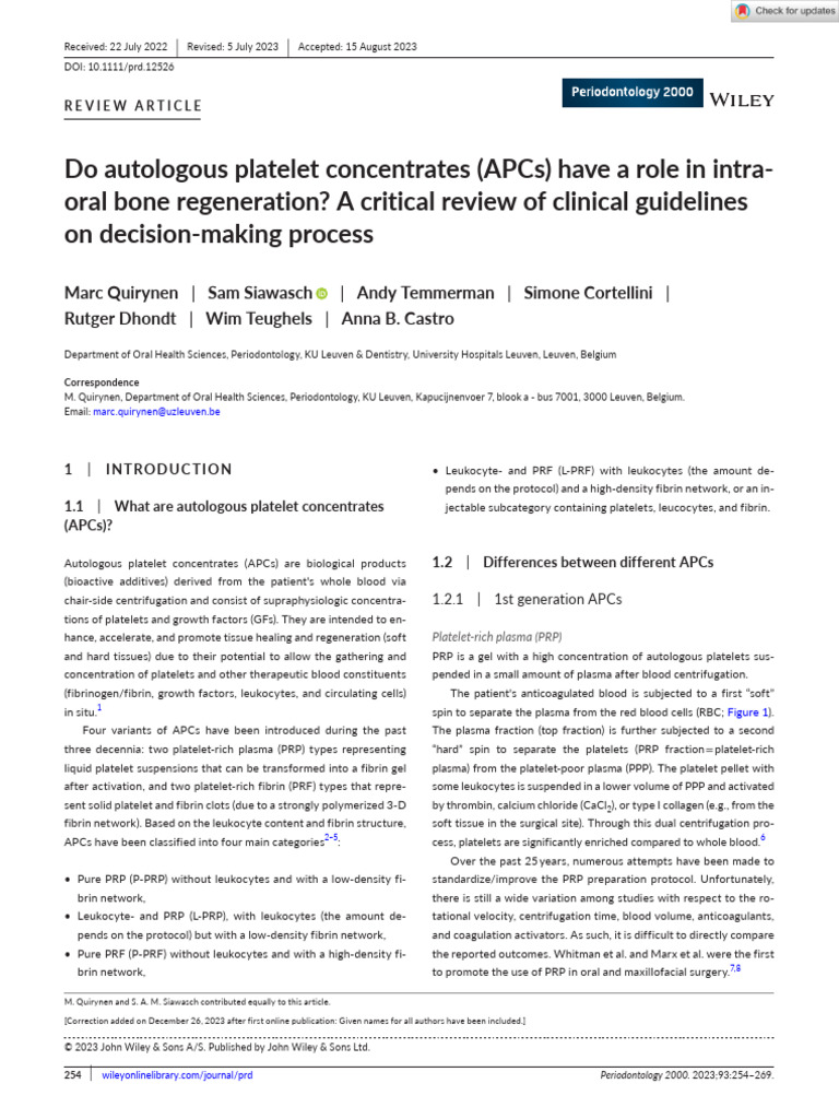 2023 - Quirynen - Do Autologous Platelet Concentrates APCs Have A Role ...