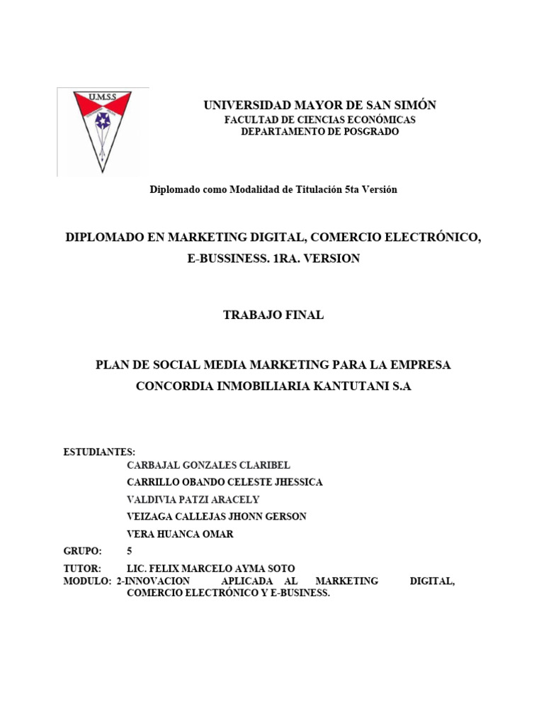 GRUPO.4 5-PLAN.SMM.TRABAJO.FINAL-DIP.MARK.DIGITAL-MOD.2 | PDF | Marketing | Facebook