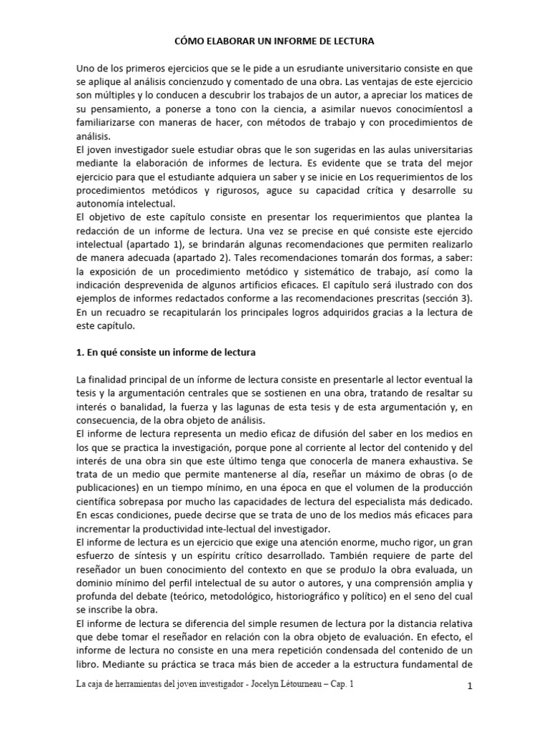 Cómo Elaborar Un Informe De Lectura Pdf Autor Experiencia 2824
