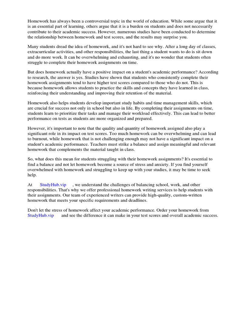 Relationship Between Homework and Test Scores | PDF | Homework | Teachers