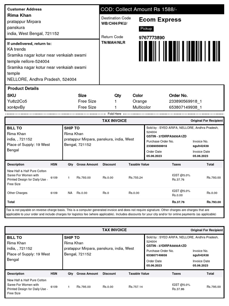 Sub Order Labels | PDF | Invoice | Taxation