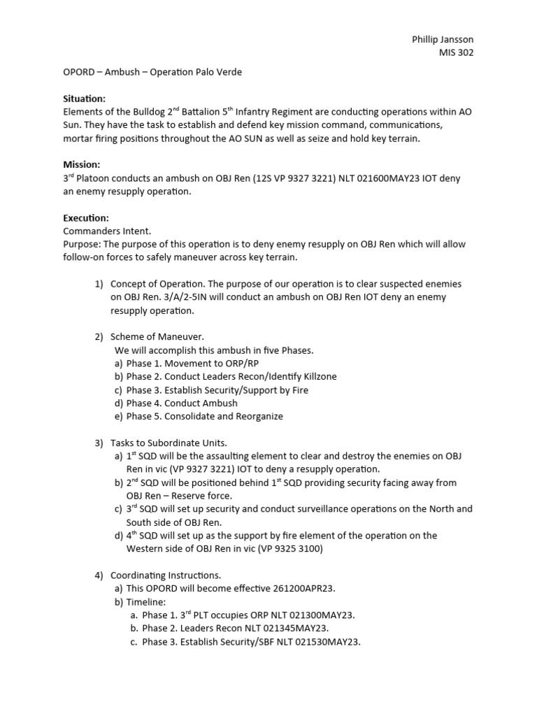 Jansson - Ambush Opord | PDF | Ambush | Reconnaissance