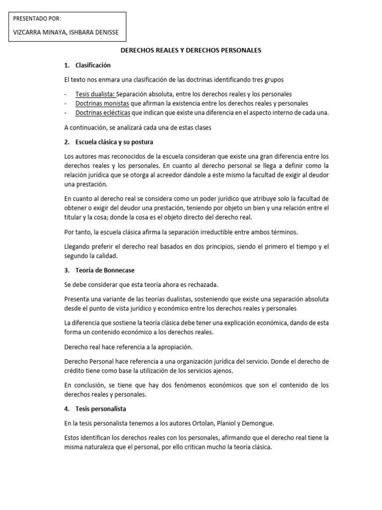 Clasificación de Derechos Reales y Personales | PDF | Derechos